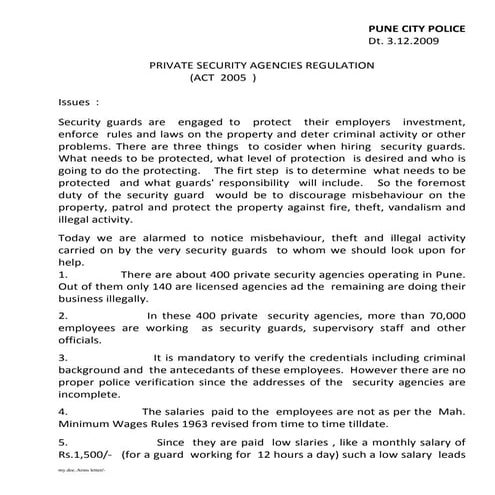 Private security agencies regulation 2005 | PDF