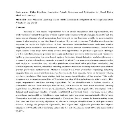 Privilege Escalation Attack Detection And Mitigation In Cloud Using Machine Learning Docx