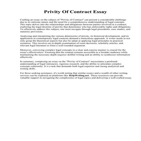 Privity Of Contract Essay. Towson University | PDF