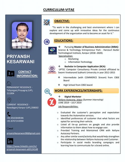 Priyansh Kesarwani Infographic Resume Pdf