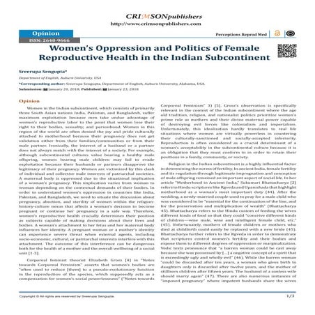 Crimson Publishers- Women's Oppression and Politics of Female ...