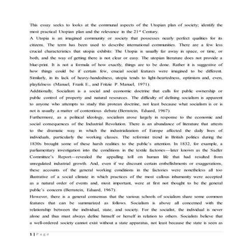 Examples Of Utopian Society | PDF