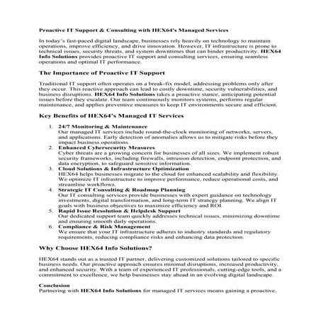 Proactive It Support And Consulting With Hex64s Managed Services Docx