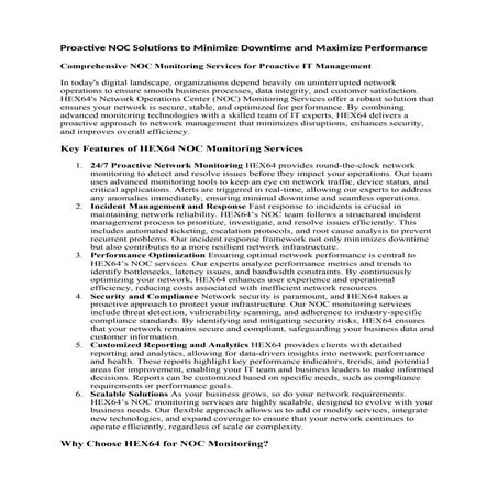 Proactive Noc Solutions To Minimize Downtime And Maximize Performance Pdf