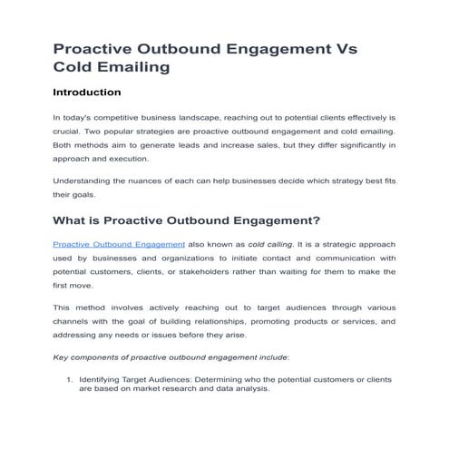 Proactive Outbound Engagement Vs Cold Emailing | PDF