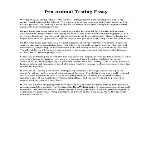 Pro Animal Testing Essay. University of Northern Colorado | PDF