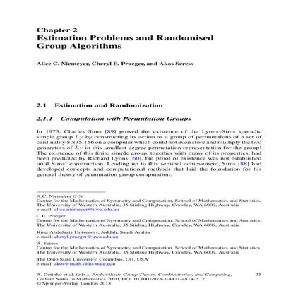 Probabilistic group theory, combinatorics, and computing | PDF