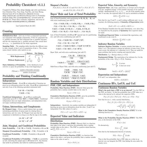 Probability Formula sheet