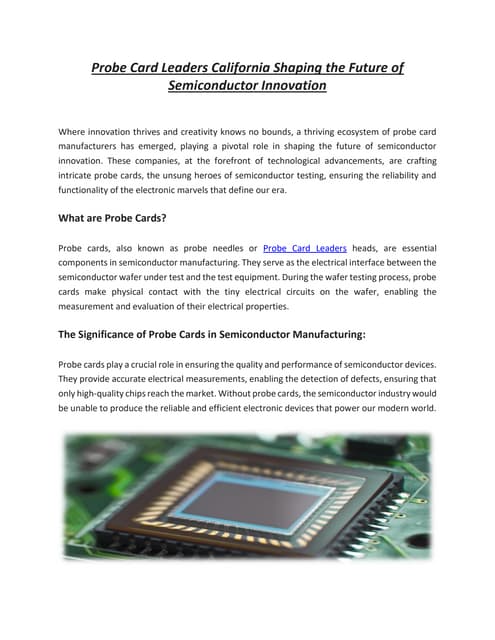 Probe Card Manufacturing Unveiling The Technology Behind Semiconductor ...