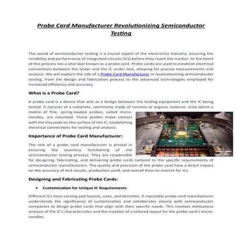 Probe Card Manufacturer Revolutionizing Semiconductor Testing | PDF