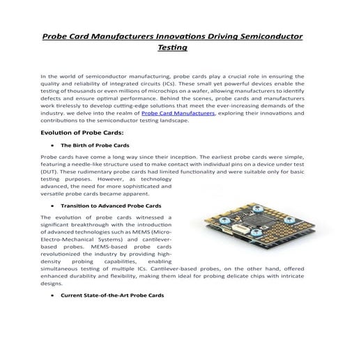 Probe Card Manufacturers Innovations Driving Semiconductor Testing ...
