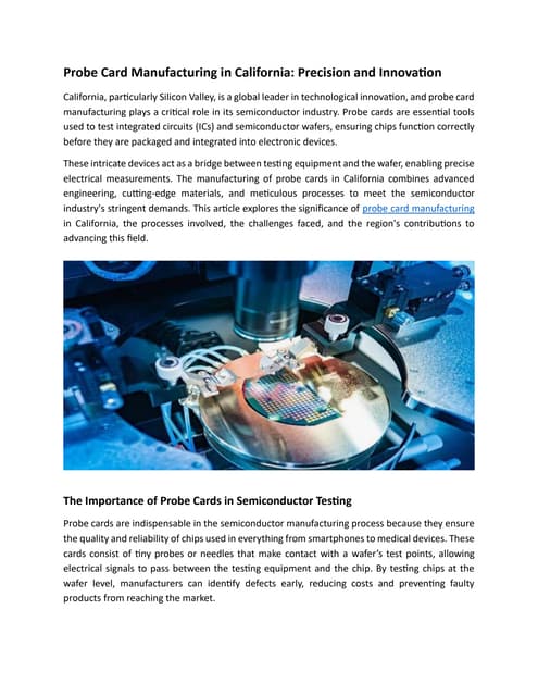 Design Considerations for Probe Cards Ensuring Precision in ...