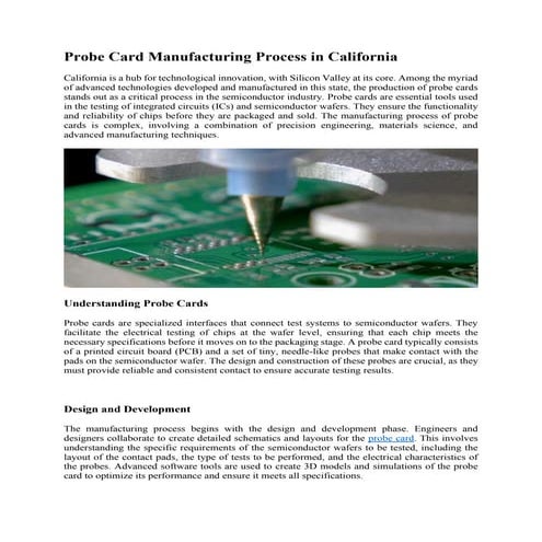 Probe Card Manufacturing Process in California | PDF