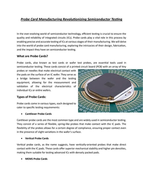 What is Probe Card and Why Probe Card Measurement is Important? | PDF