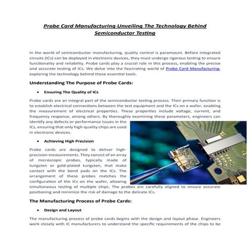 Probe Card Manufacturing Unveiling The Technology Behind Semiconductor ...
