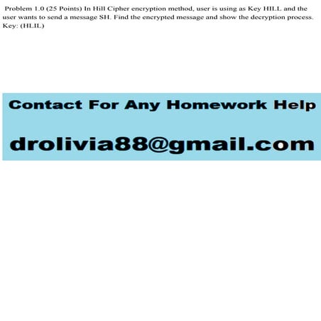 Problem 1.0 (25 Points) In Hill Cipher encryption method, user is usi.pdf