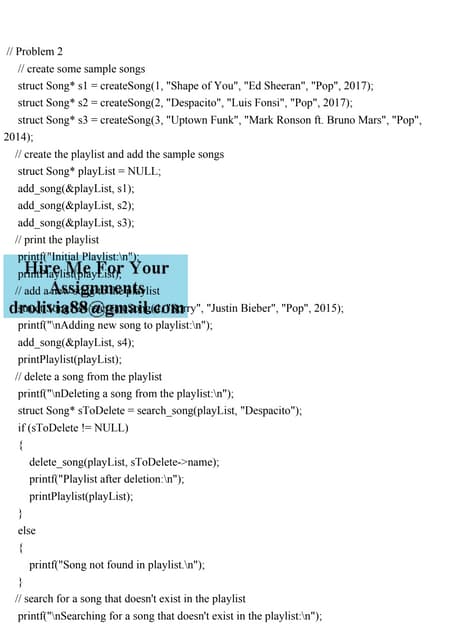 Problem 2 Create Some Sample Songs Struct Songpdf