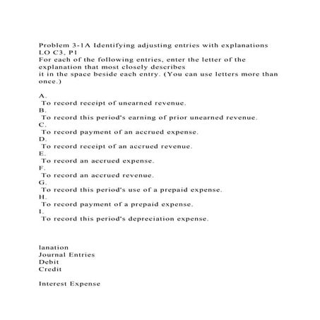 Problem 3-1A Identifying adjusting entries with explanations LO C3.docx