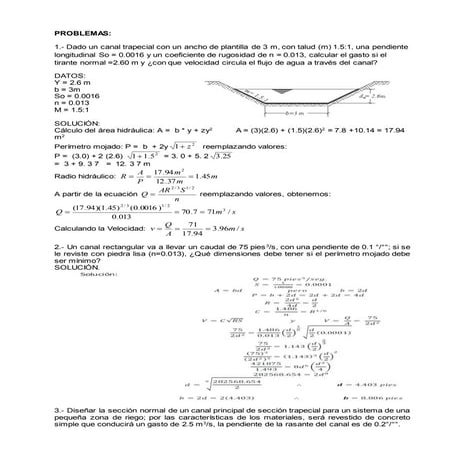 CALCULO DE CAUDAL - FORMULA DE MANNING-Canal hidraulica | DOCX