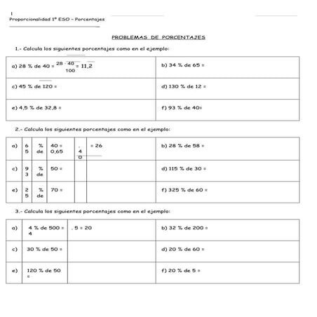 Hojas De Trabajo De Problemas De Porcentajes De La Vida Real Diagrama