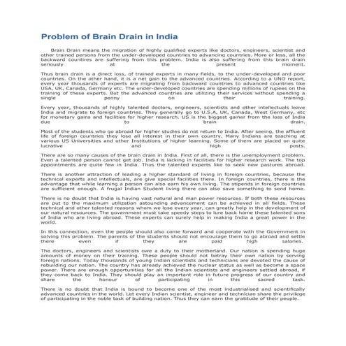 Problem of brain drain in india | DOCX