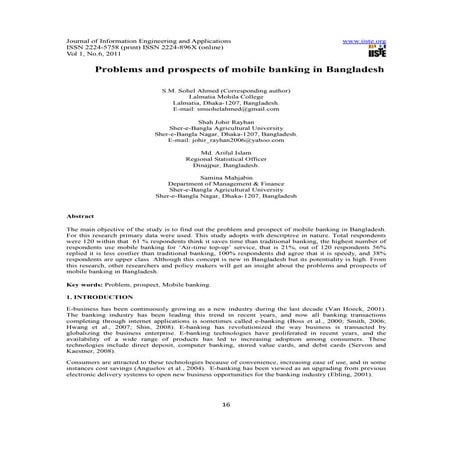Problems and prospects of mobile banking in bangladesh | PDF