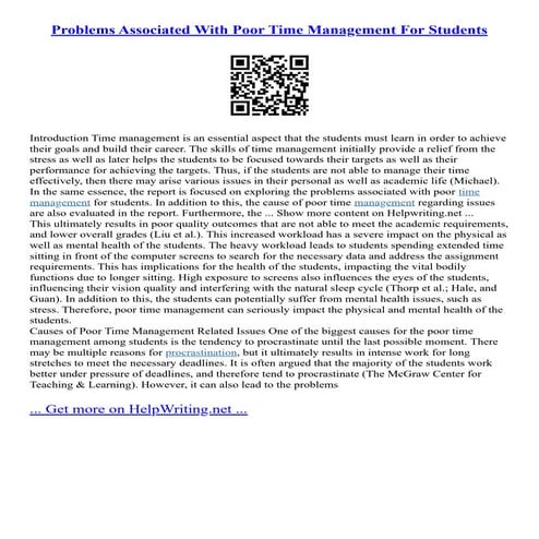 Problems Associated With Poor Time Management For Students | PDF