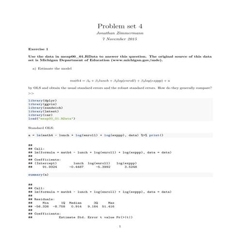 Problem set 4 - Statistics and Econometrics - Msc Business Analytics - Imperial College London | PDF