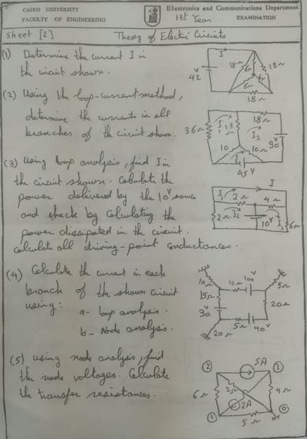 Electric Circuits Class (Problem set A) | PDF