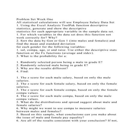 Problem Set Week OneAll statistical calculations will use Employ.docx