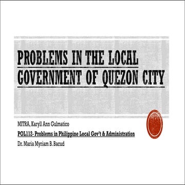 Problems in the Local Gov't of Quezon City | PDF