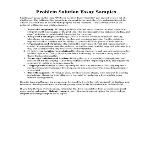Problem Solution Essay Samples | PDF