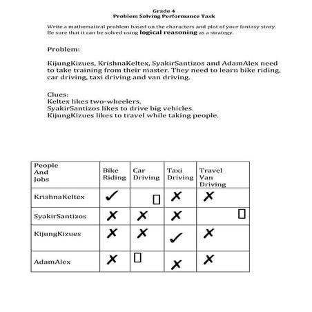 Problem solving 4x4 grid | DOCX