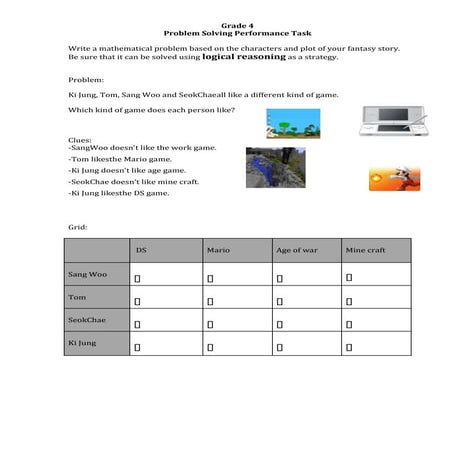 Problem solving 4x4 grid | DOCX