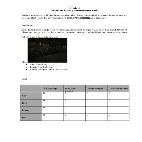 Problem solving 4x4 grid | DOCX