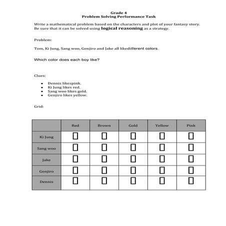 Problem solving 4x4 grid | DOCX