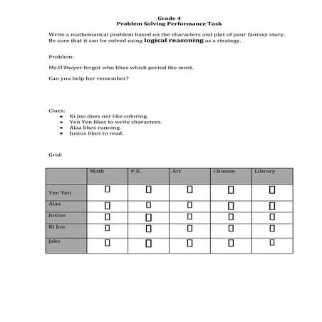 Problem solving 5x5 grid | DOCX