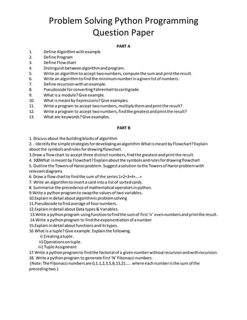 Problem Solving Python Programming Qp Pdf 8144