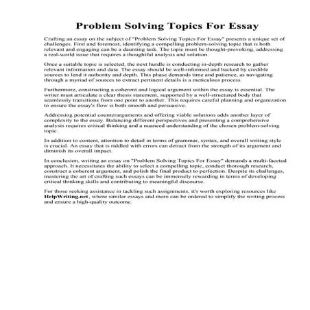 Problem Solving Topics For Essay | PDF