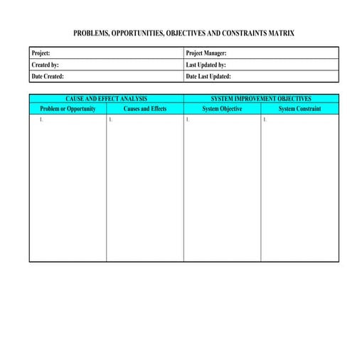 Problems+opportunities+objectives+constraints matrix | DOC