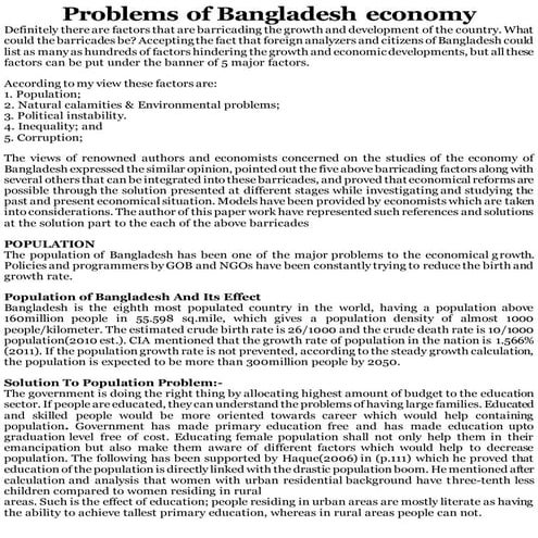 Problems and prospects of Bangladesh economy | DOCX | Political Issues & policy | Politics