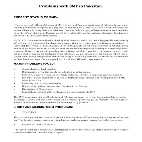 Problems with SME in pakistan | PDF