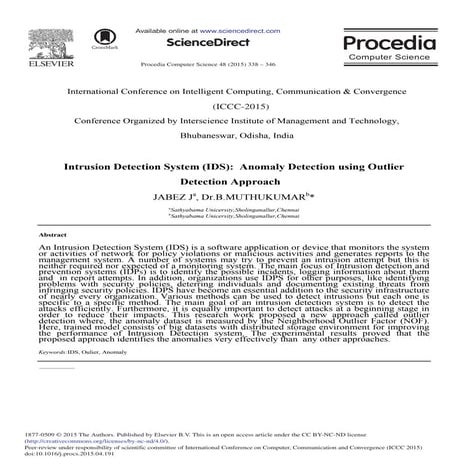Intrusion Detection System Ids Anomaly Detection Using Outlier