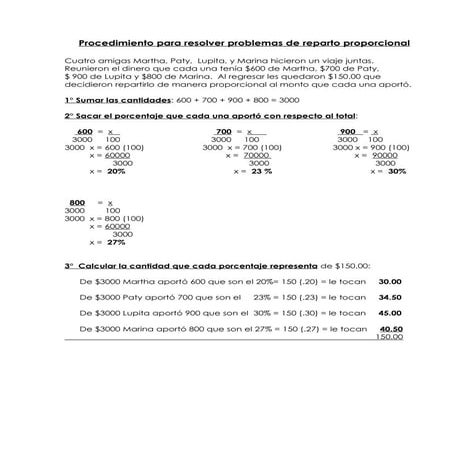 Procedimiento Para Resolver Problemas De Reparto Proporcional | DOC