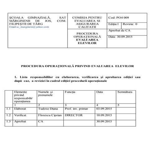 Procedura ev elevi | DOCX