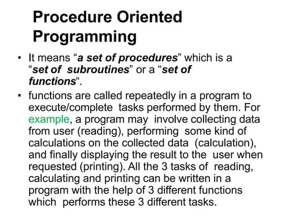 Procedural Vs Object Oriented Programming Ppt