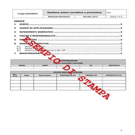 Formato Del Rapporto Sulle Azioni Correttive