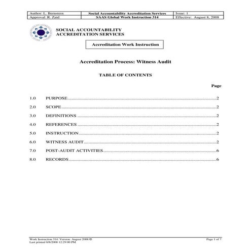 Procedure 314, august.2008, witness audit instructions | PDF