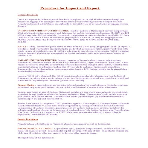 Procedure for import and export | PDF
