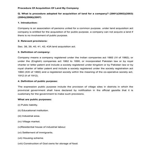 Procedure of acquisition of land by company | PDF